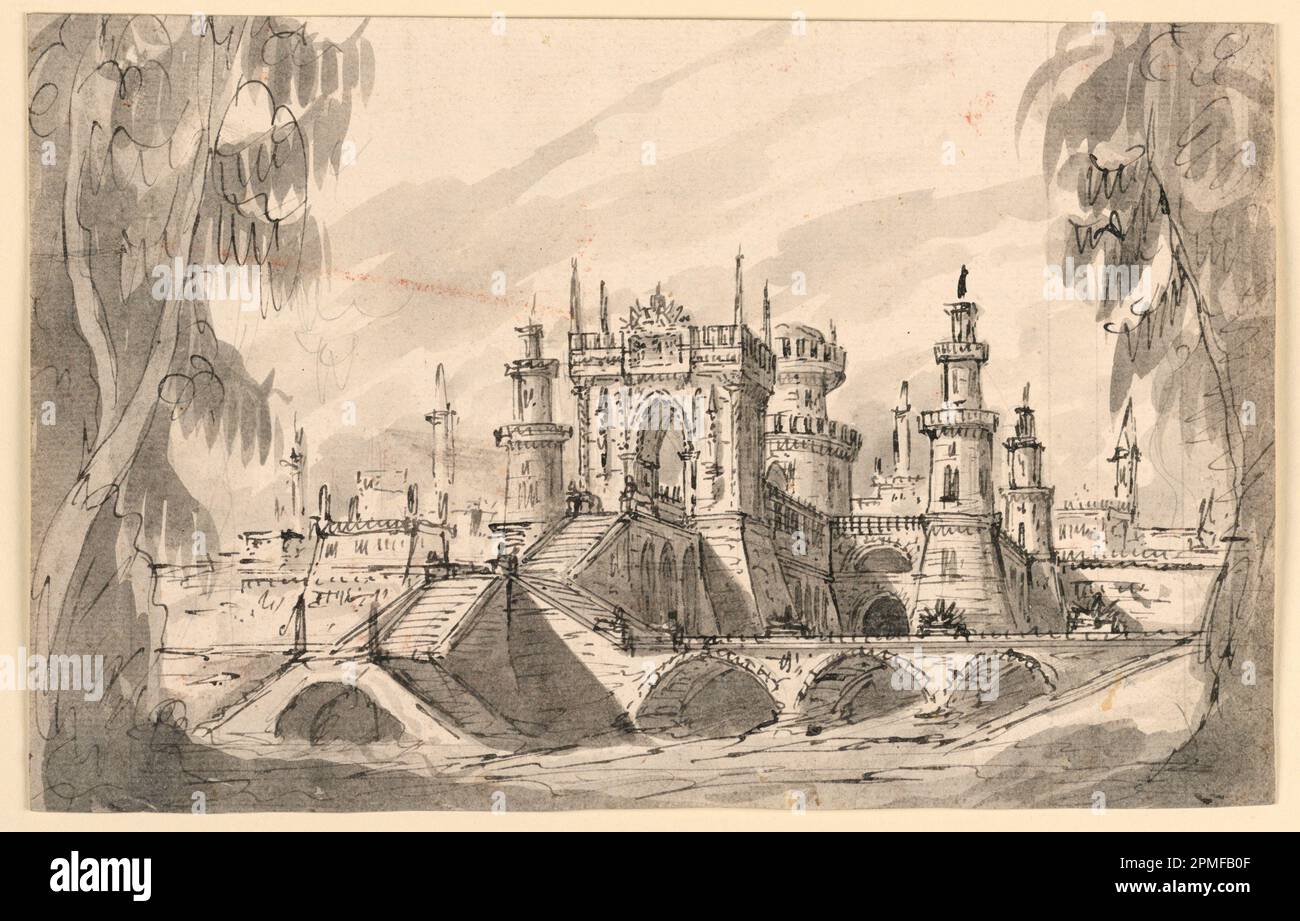 Drawing, Stage Design, Citadel on a River; Attributed to Giuseppino ...