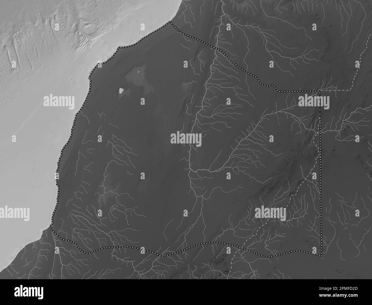 Boujdour, province of Western Sahara. Grayscale elevation map with ...