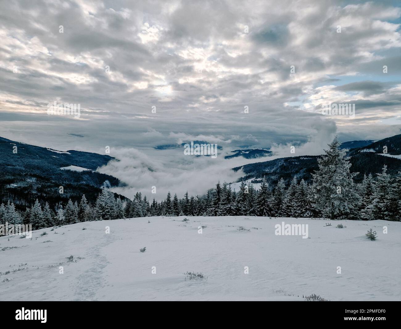 Landscape shot at the top of Smrekovec hill in Slovenia, Kamnisko ...