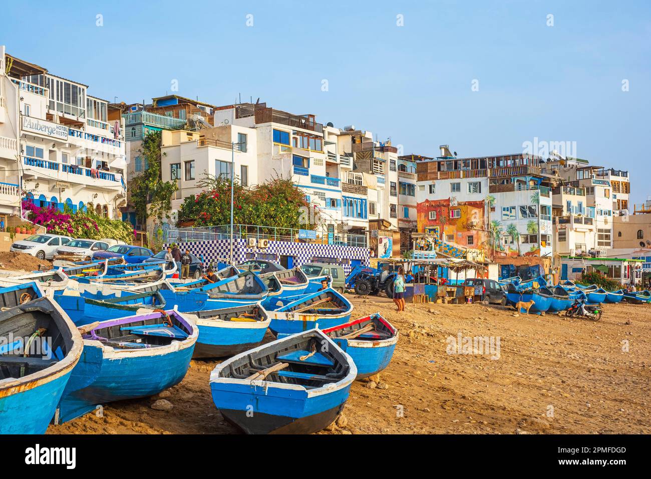 Morocco, Taghazout, seaside resort with famous surf spots Stock Photo ...