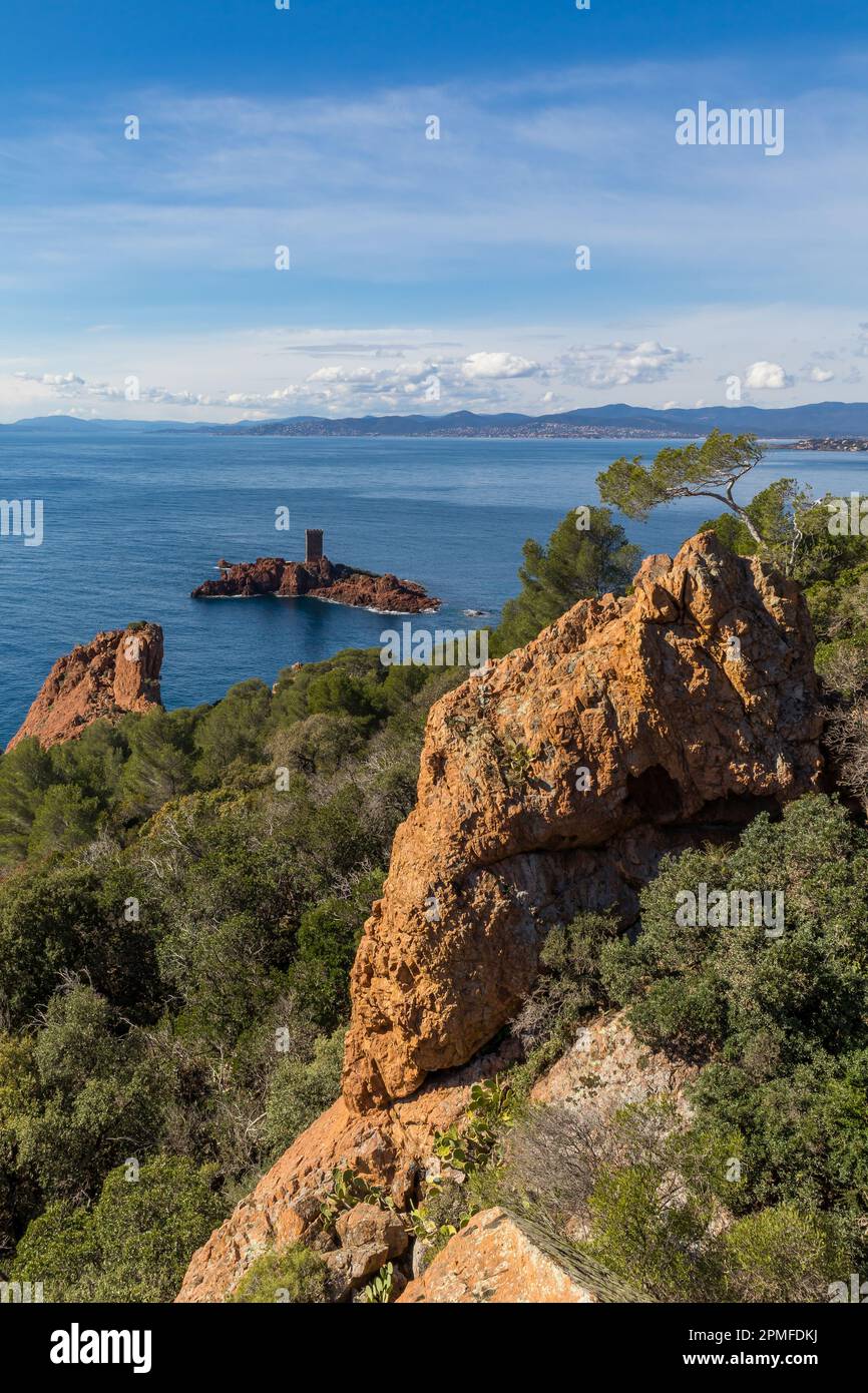 Elevated view down to Île dOr, Cape Dramont, Esterel, Cote d'Azur ...