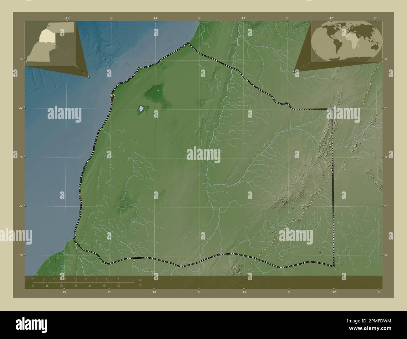 Boujdour, province of Western Sahara. Elevation map colored in wiki ...