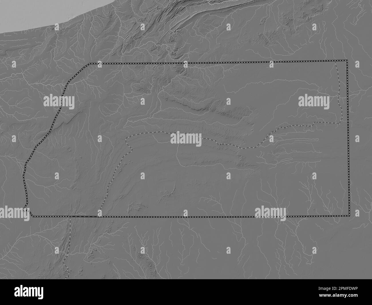 Es Semara, province of Western Sahara. Bilevel elevation map with lakes ...