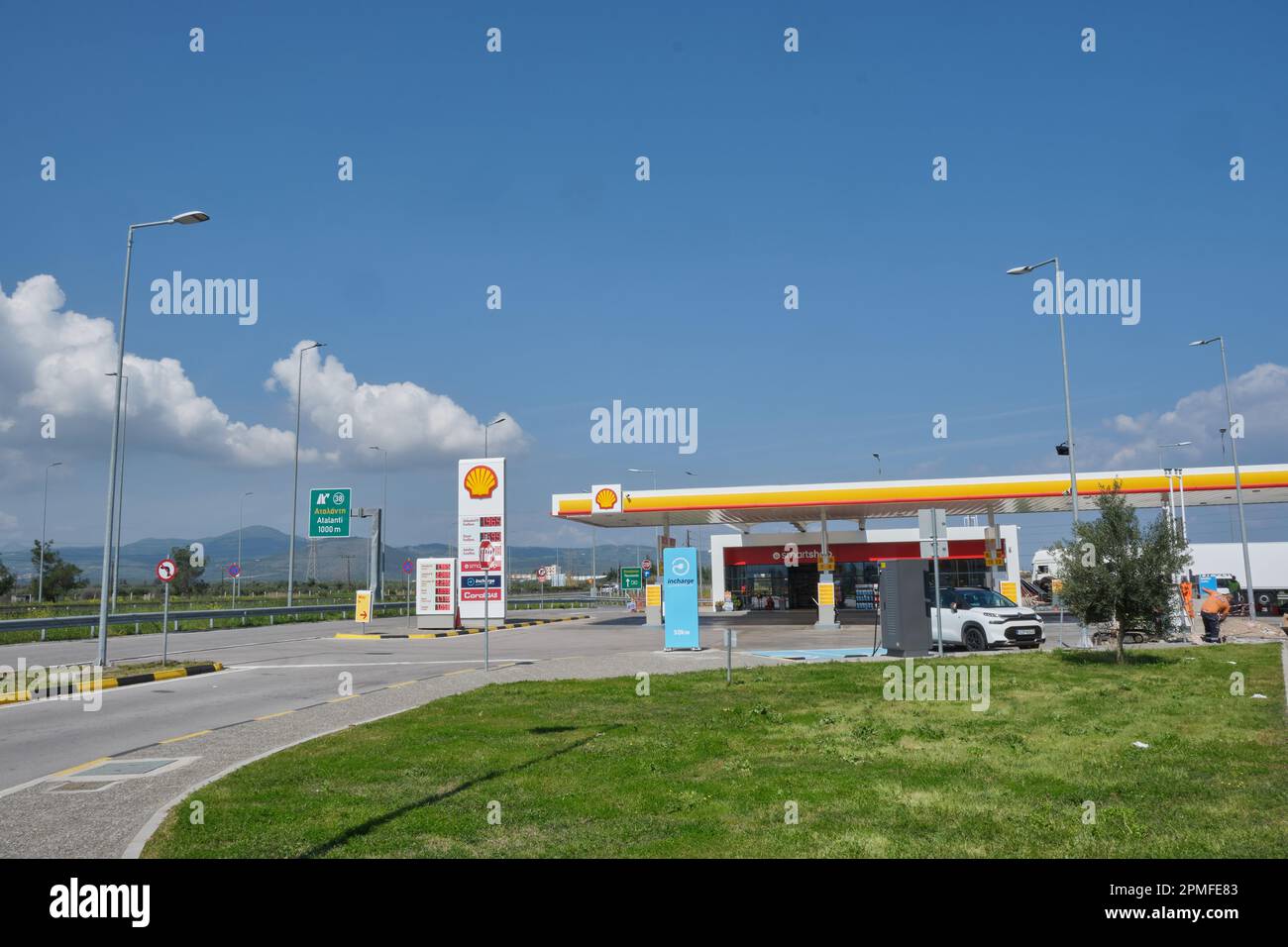 Shell service station on the E75 in Lokres central Greece in spring ...