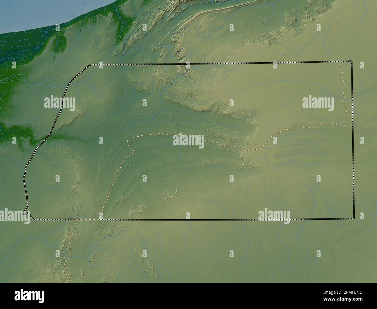 Es Semara, province of Western Sahara. Colored elevation map with lakes ...