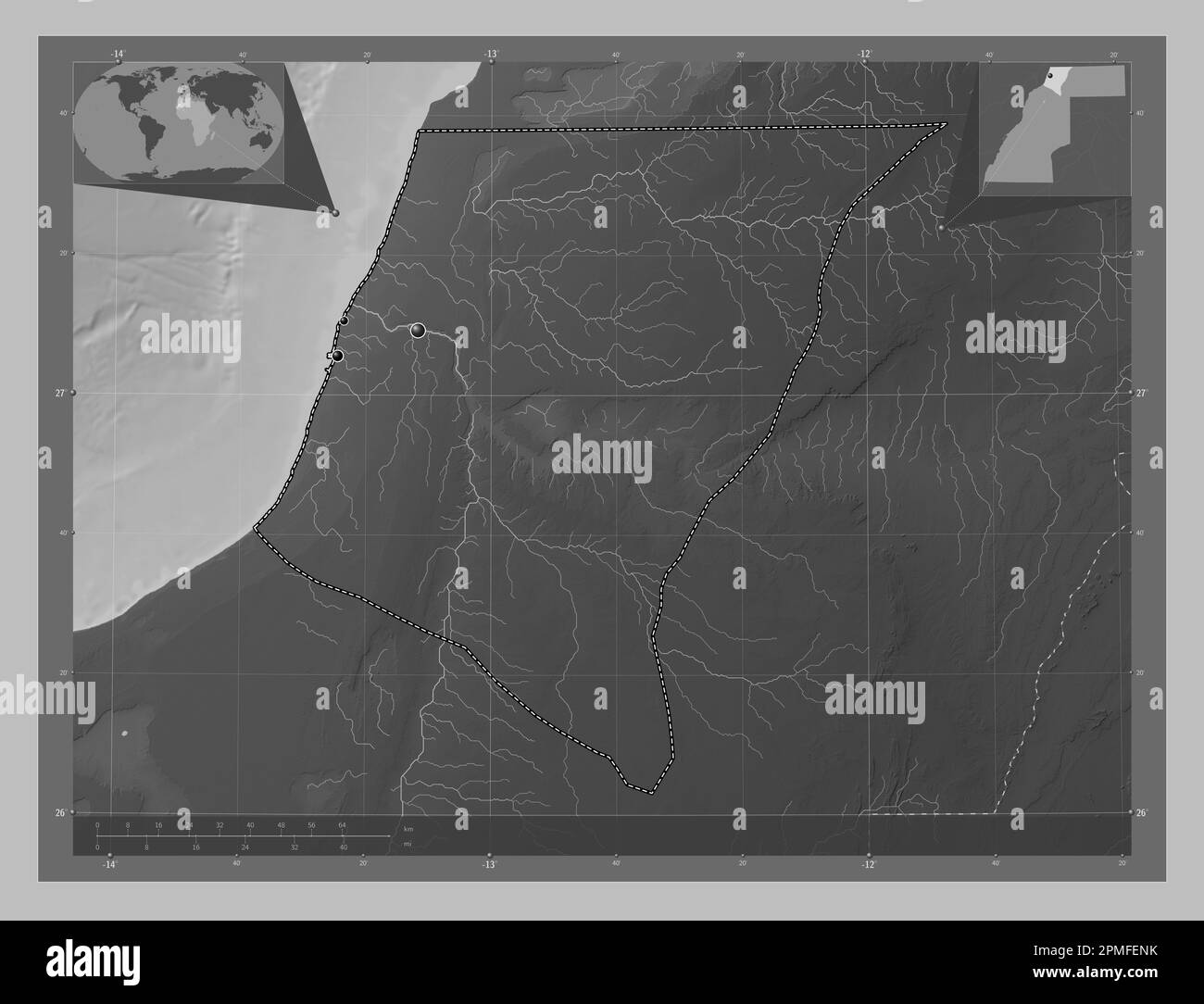 Laayoune-Sakia El Hamra, province of Western Sahara. Grayscale ...