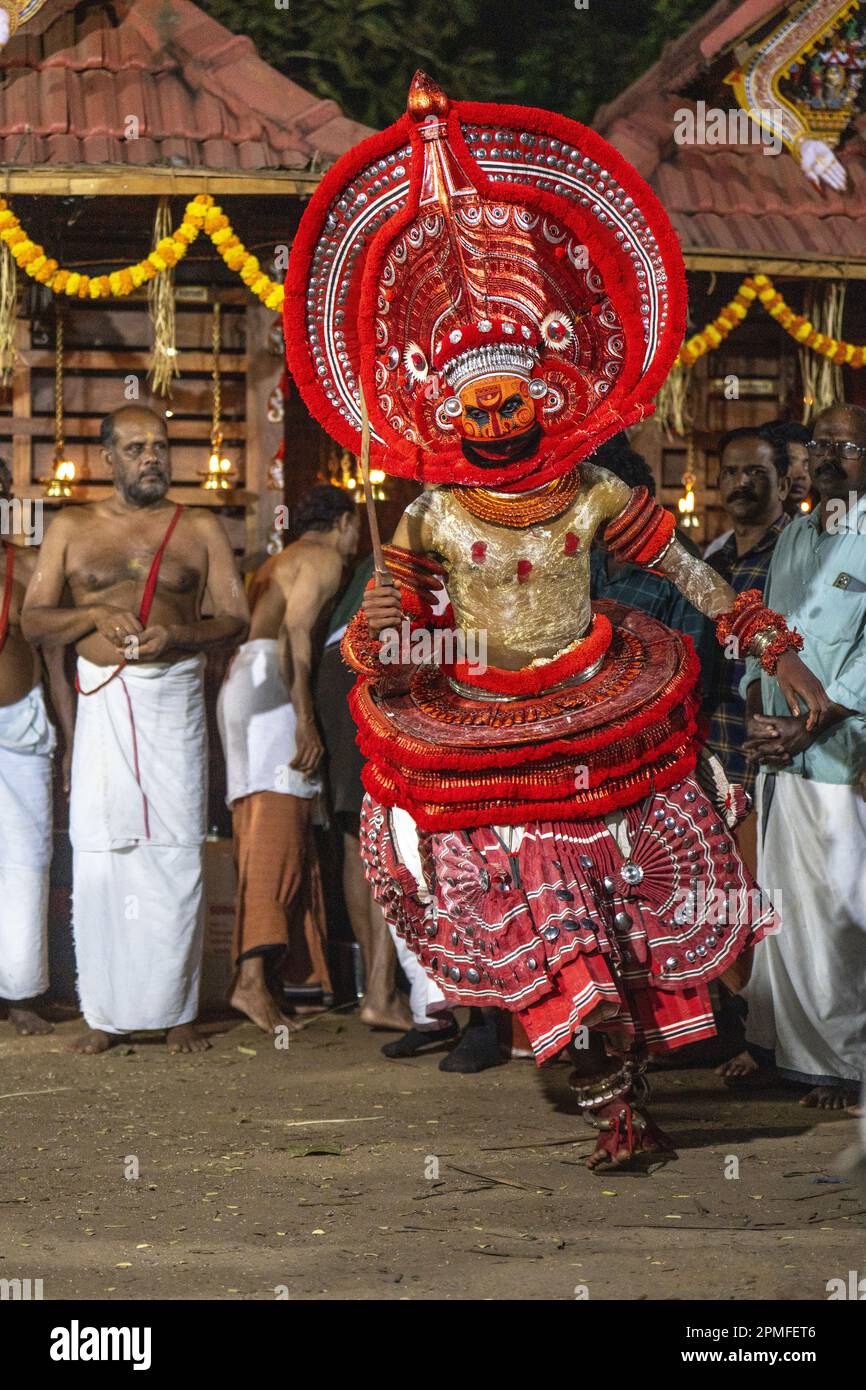India, Kerala, Kannur, Teyyam ceremony is a religious ritual, a sacred ...