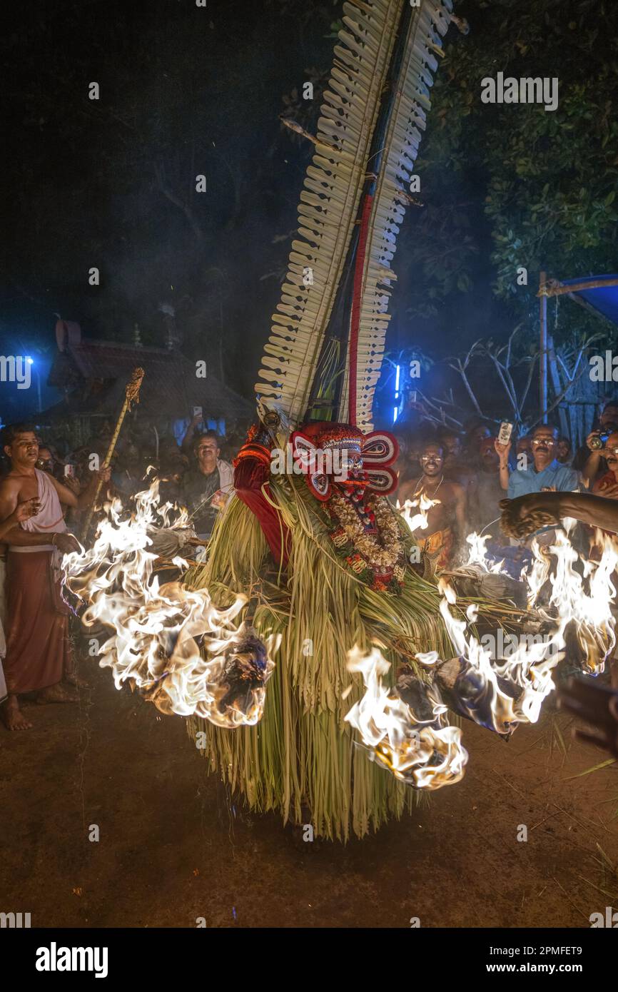India, Kerala, Kannur, Teyyam ceremony is a religious ritual, a sacred ...