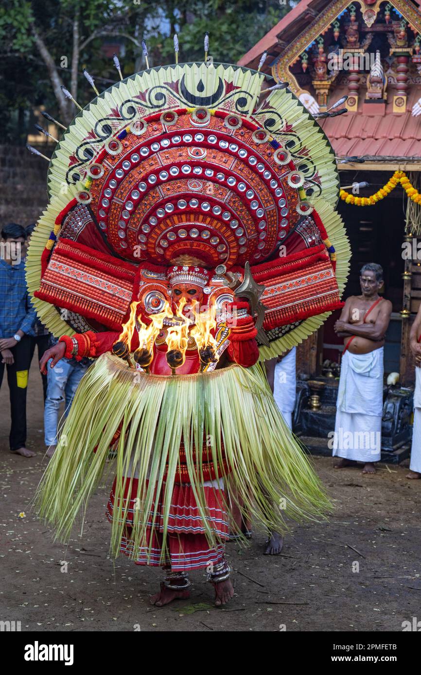 India, Kerala, Kannur, Teyyam ceremony is a religious ritual, a sacred ...
