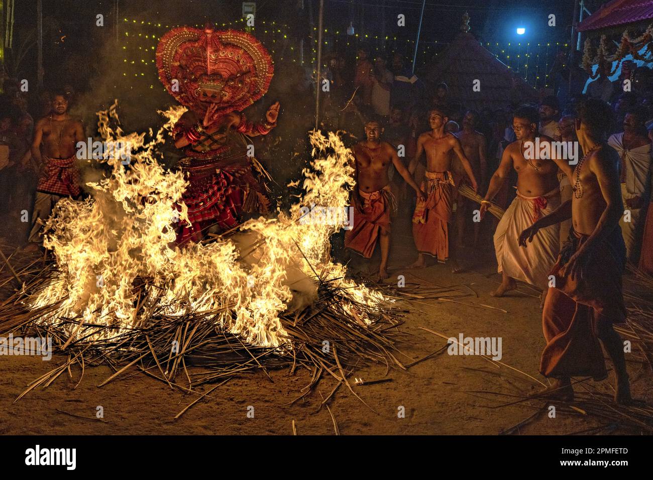 India, Kerala, Kannur, Teyyam ceremony is a religious ritual, a sacred ...