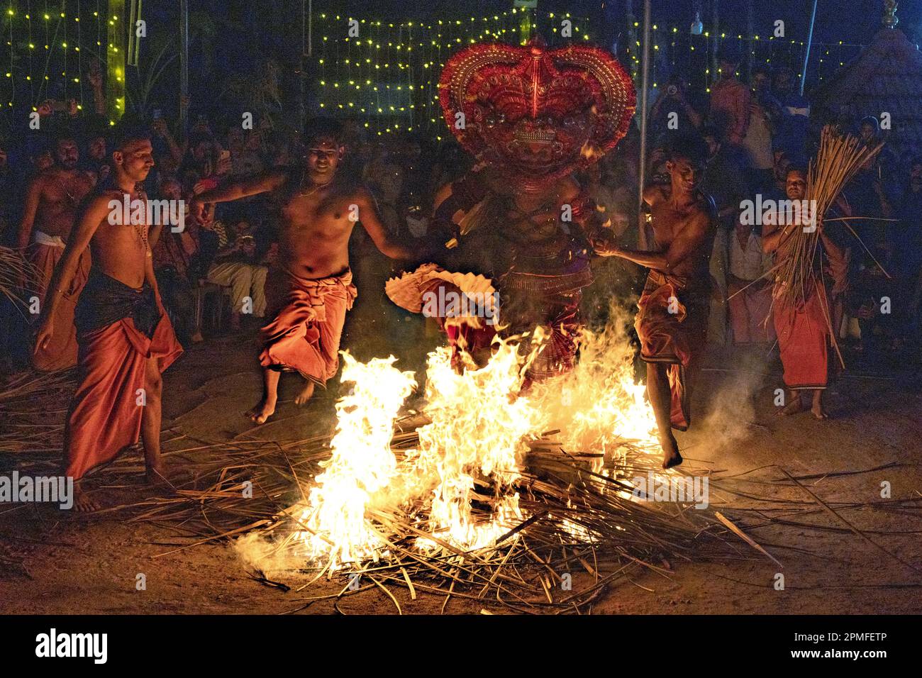India, Kerala, Kannur, Teyyam ceremony is a religious ritual, a sacred ...