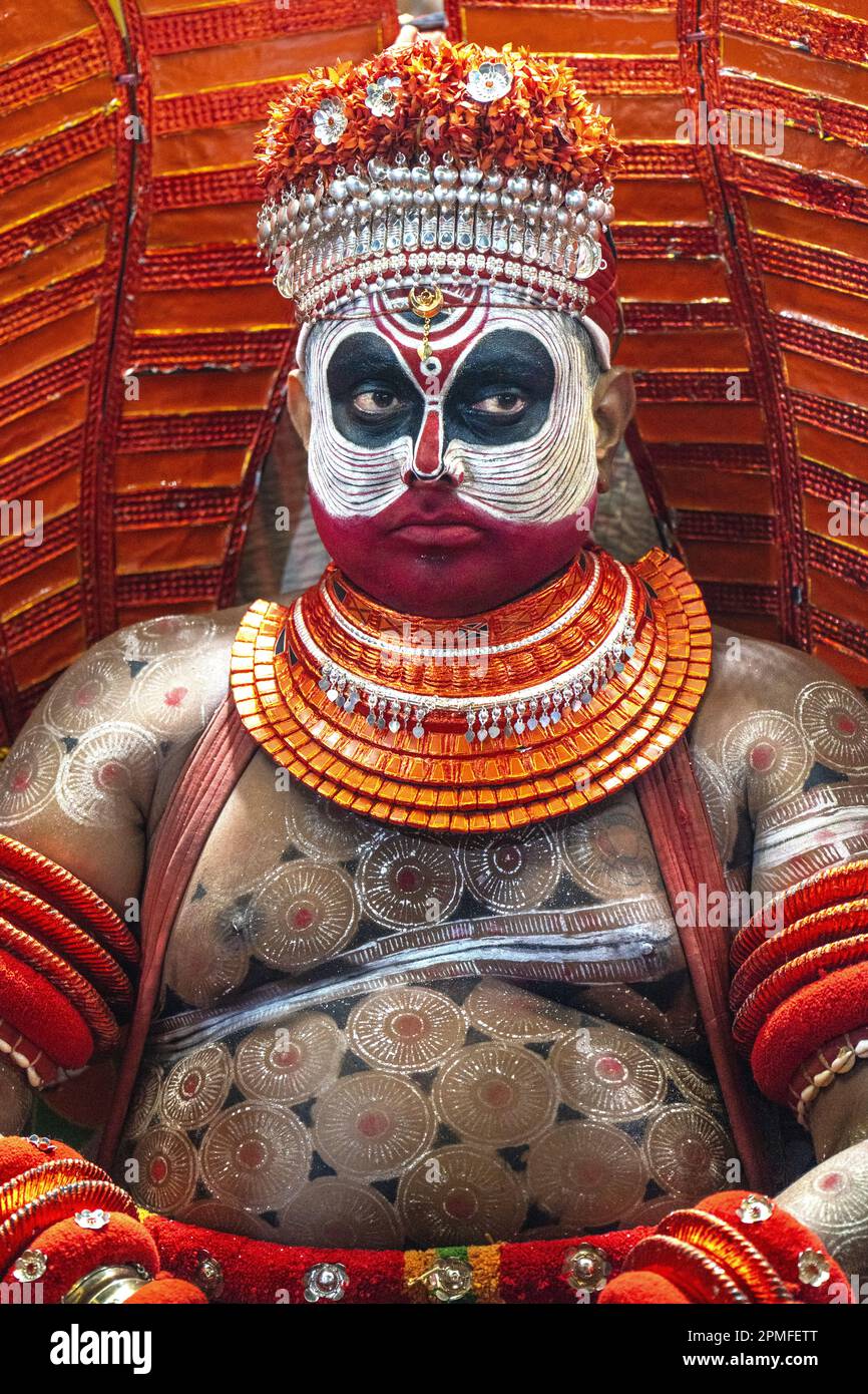India, Kerala, Kannur, Teyyam ceremony is a religious ritual, a sacred ...