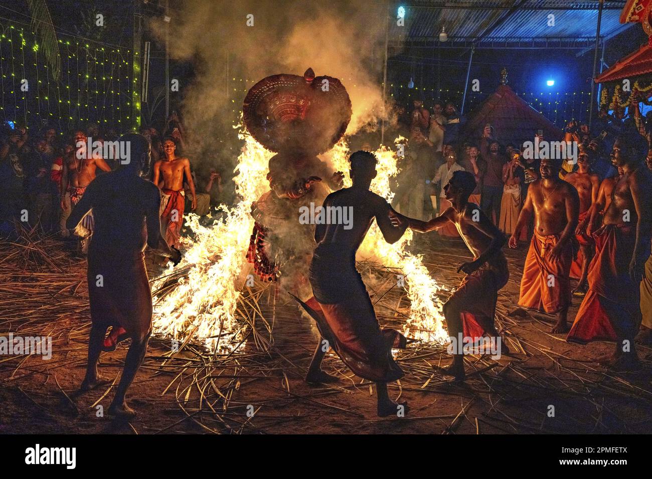 India, Kerala, Kannur, Teyyam ceremony is a religious ritual, a sacred ...