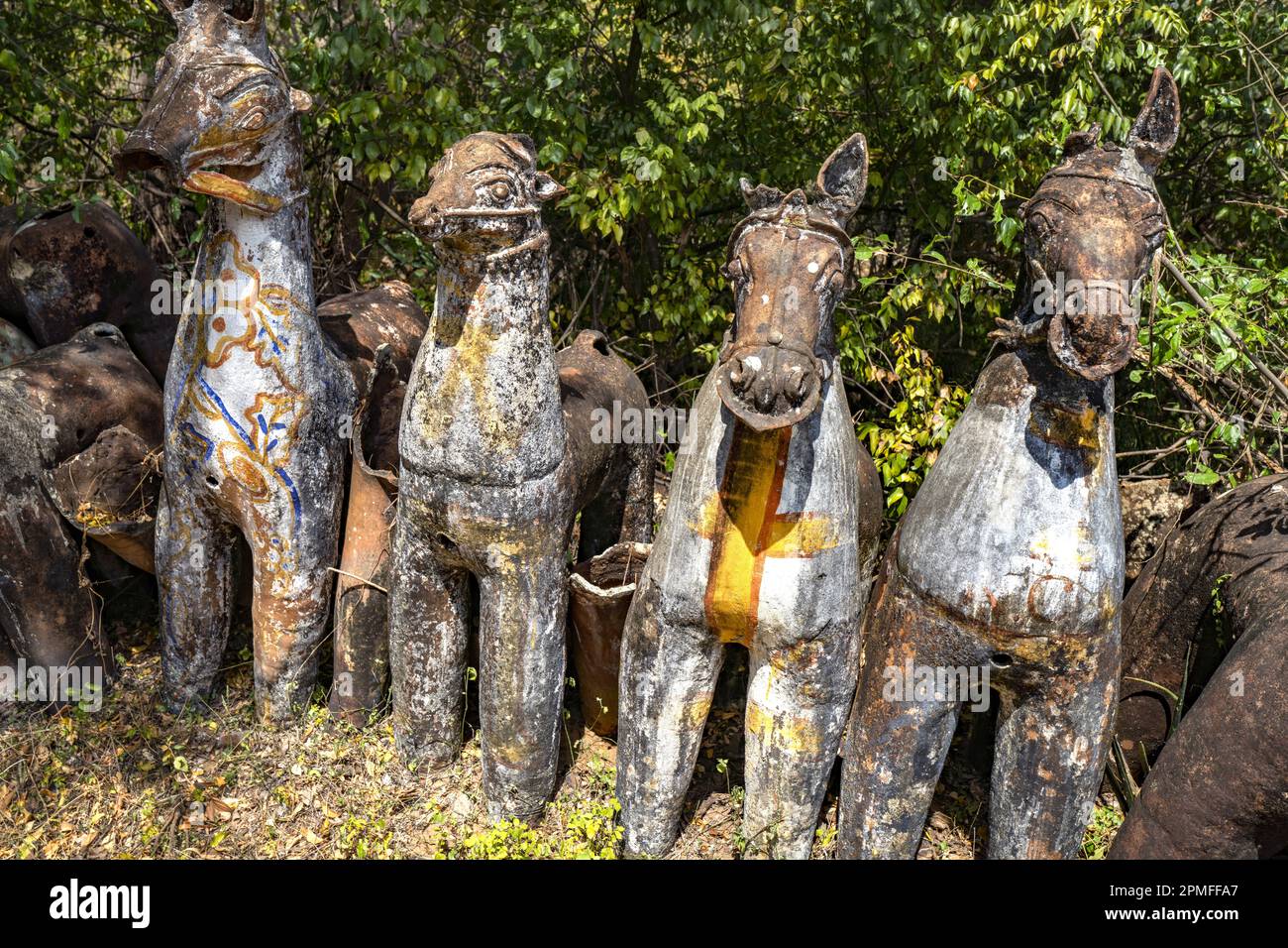 India, Tamil Nadu, Chettinad, Horse Temple Ayanar Kanadukathan Stock ...