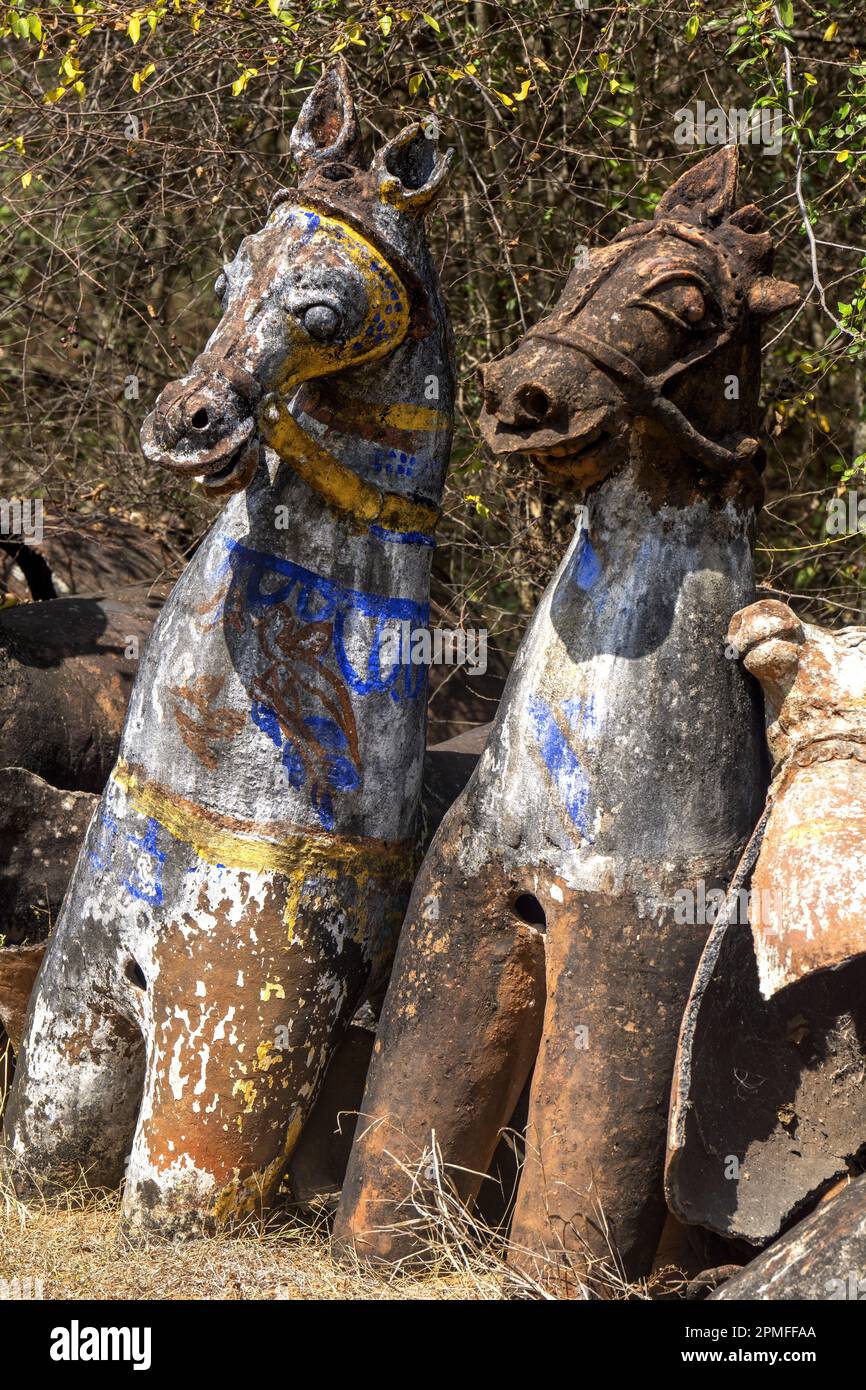 India, Tamil Nadu, Chettinad, Horse Temple Ayanar Kanadukathan Stock ...