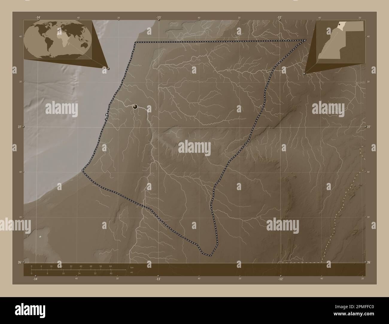 Laayoune-Sakia El Hamra, province of Western Sahara. Elevation map ...