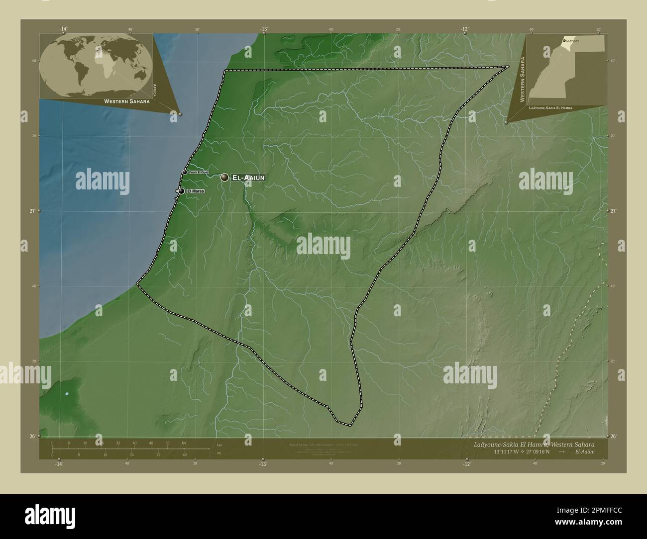 Laayoune-Sakia El Hamra, province of Western Sahara. Elevation map ...