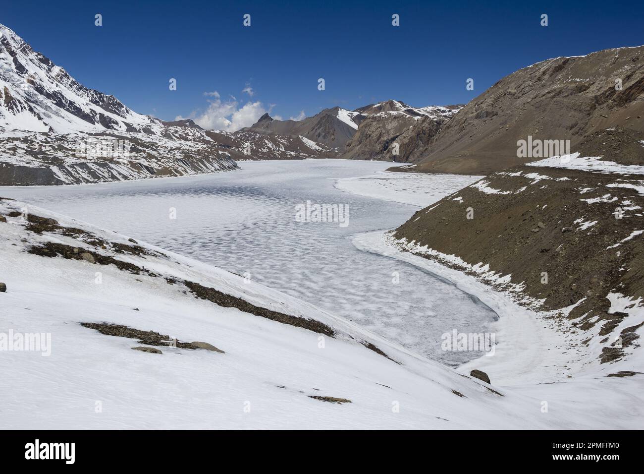 Nepal, Annapurna Conservation Area Project, the frozen Tilicho lake ...