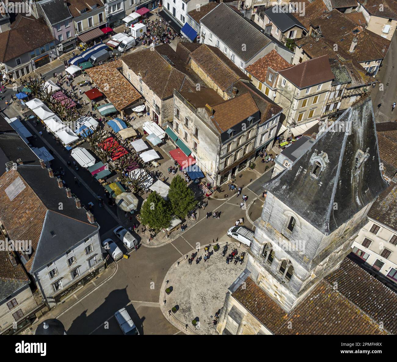 France, Dordogne, Green Perigord, Thiviers, town of Thiviers (aerial ...