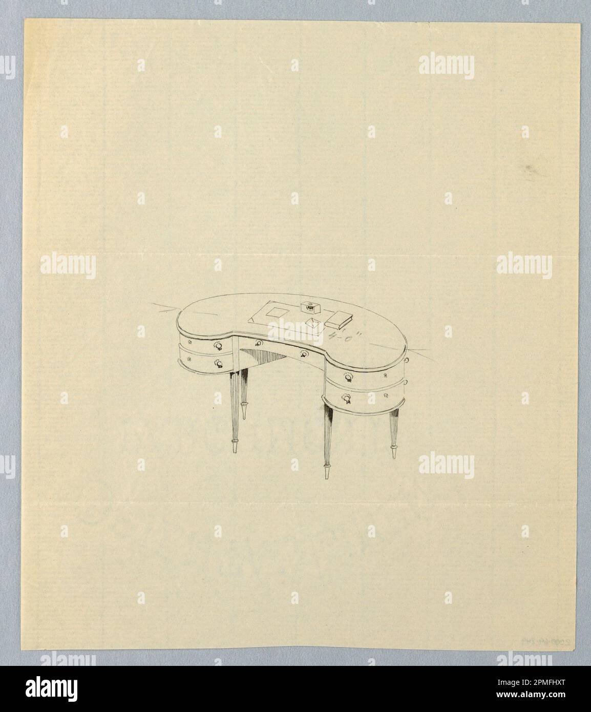 Drawing, Design for Kidney-Shaped Writing Table with Blotter and Book ...