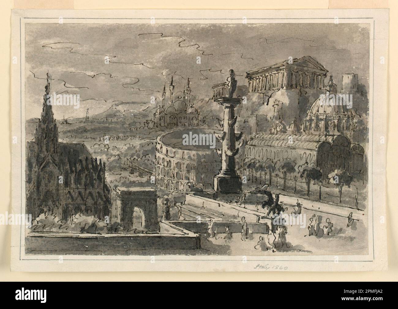 Drawing, Stage Design, Agglomeration of Various Buildings; Designed by ...