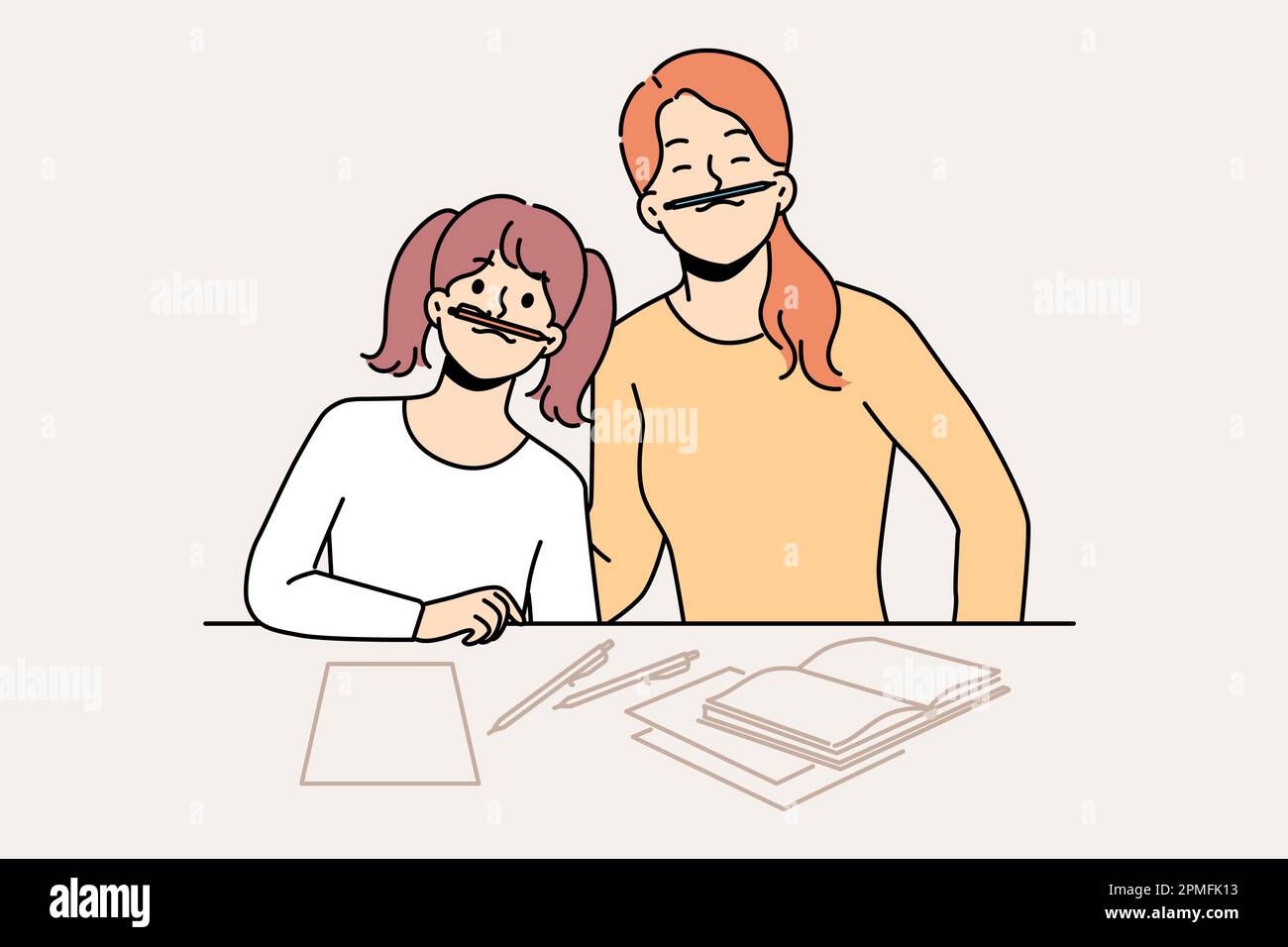Mother daughter in study Stock Vector Images - Alamy