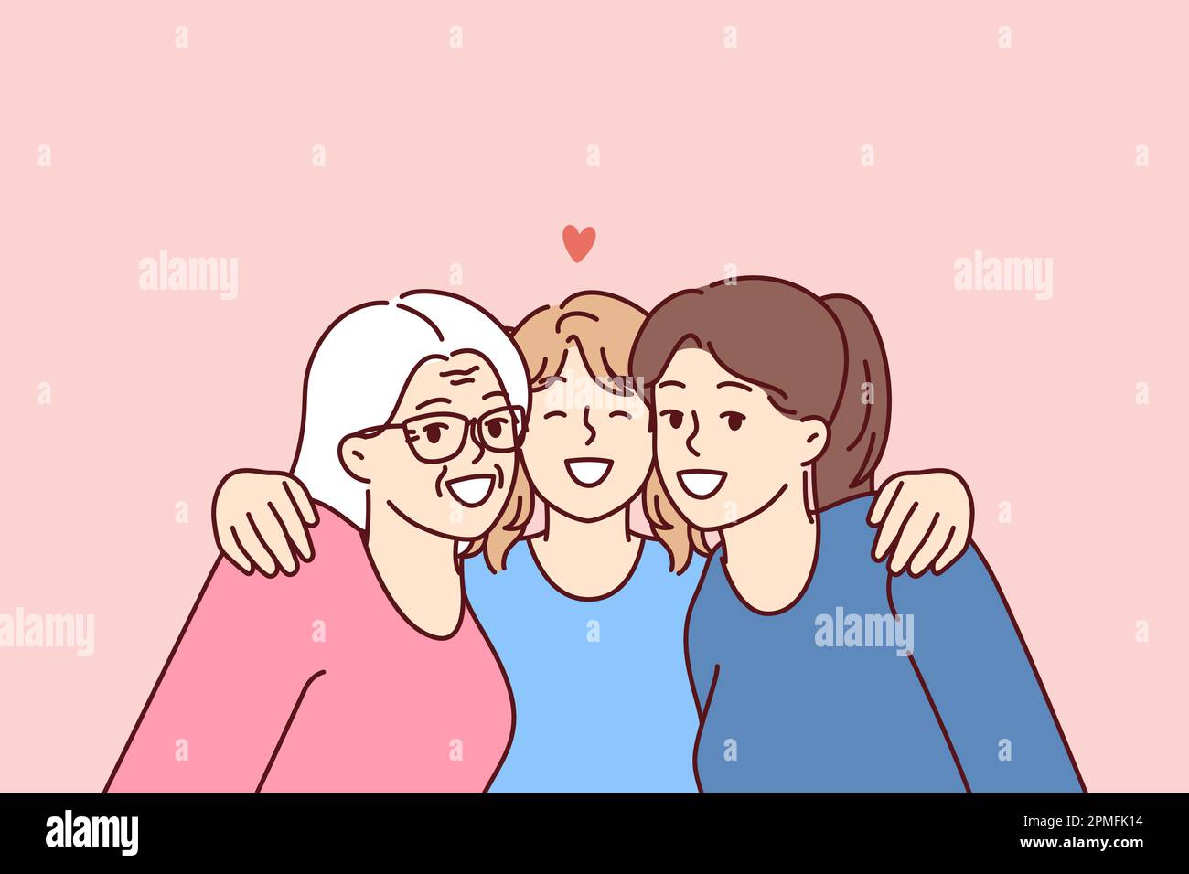 Family portrait of three female generations with teenage girl lovingly ...