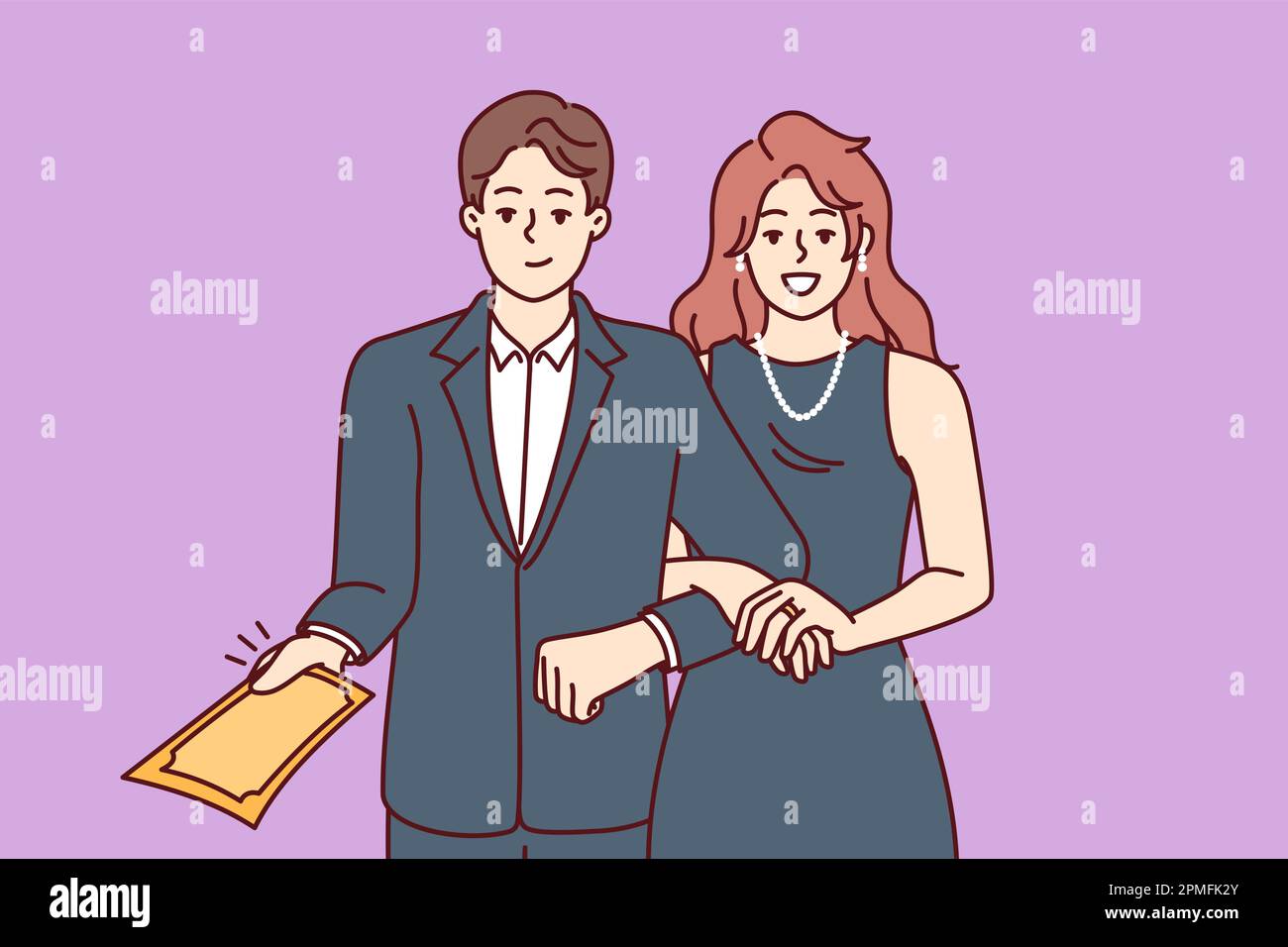 Elegant man and woman in formal evening wear for event holding hands ...