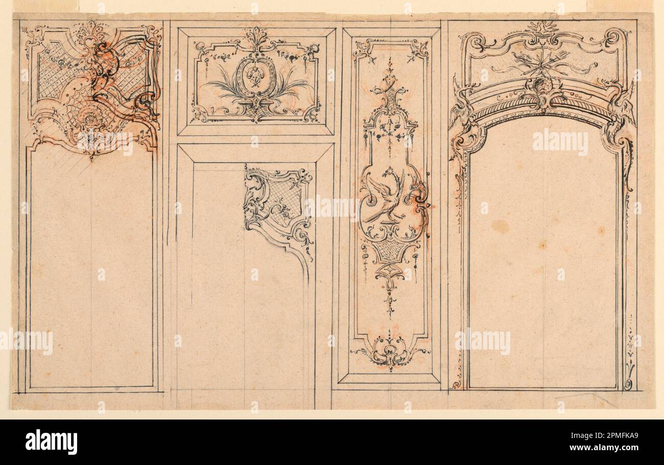 Drawing, Design for a Wall Elevation with Wood Paneling; Attributed to ...