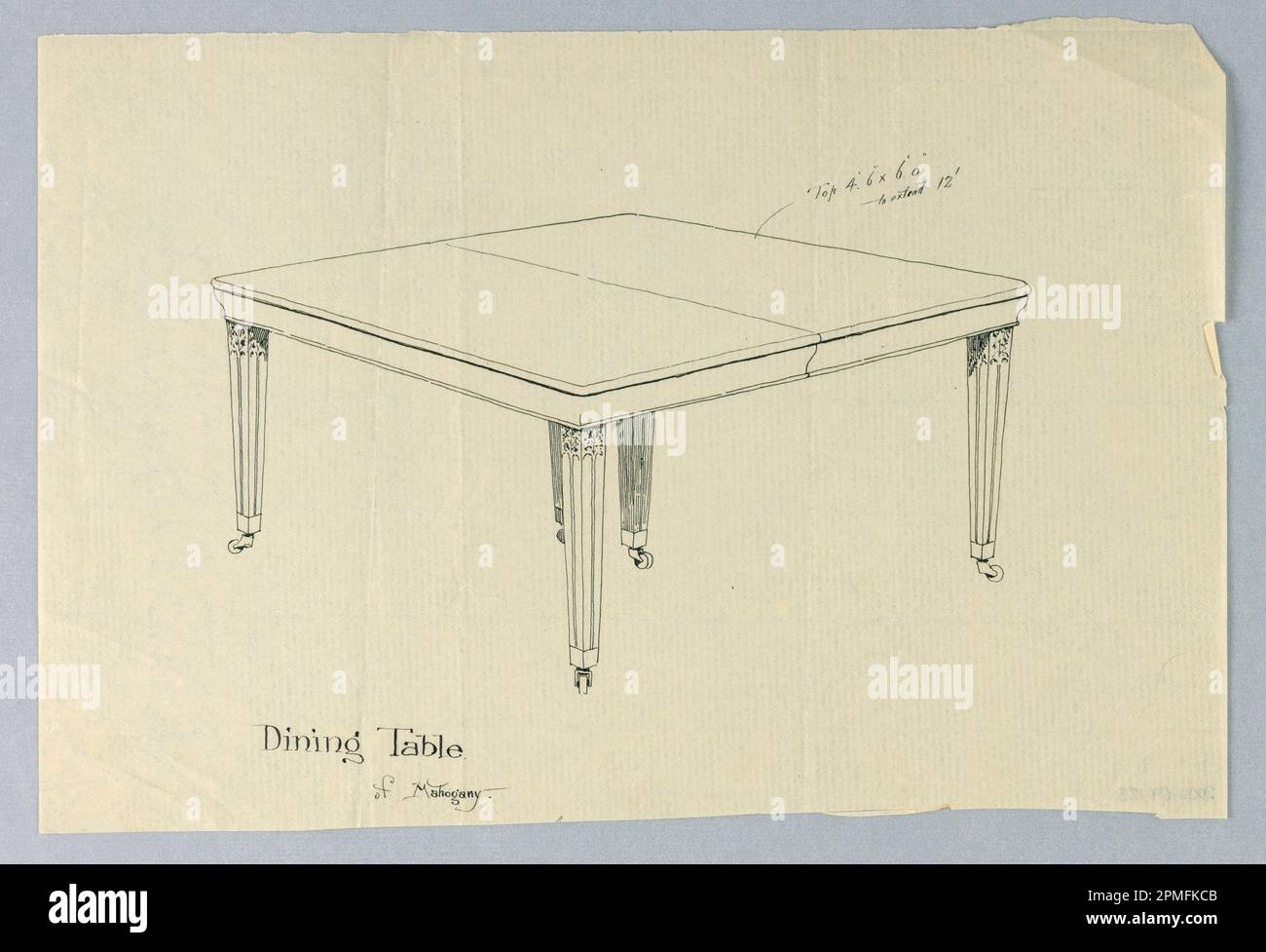Drawing, Design for a Six-Legged Rectangular Dining Table of Mahogany ...