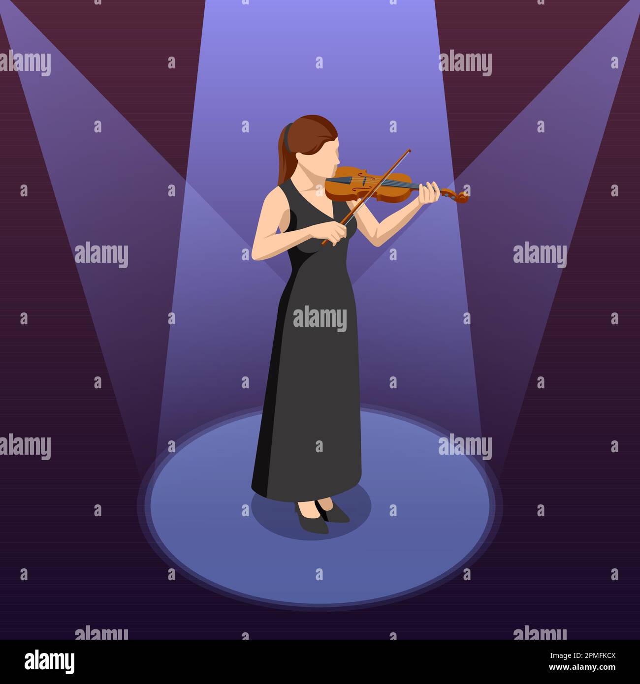 Isometric violinist. Woman playing the violin. Classical stringed ...