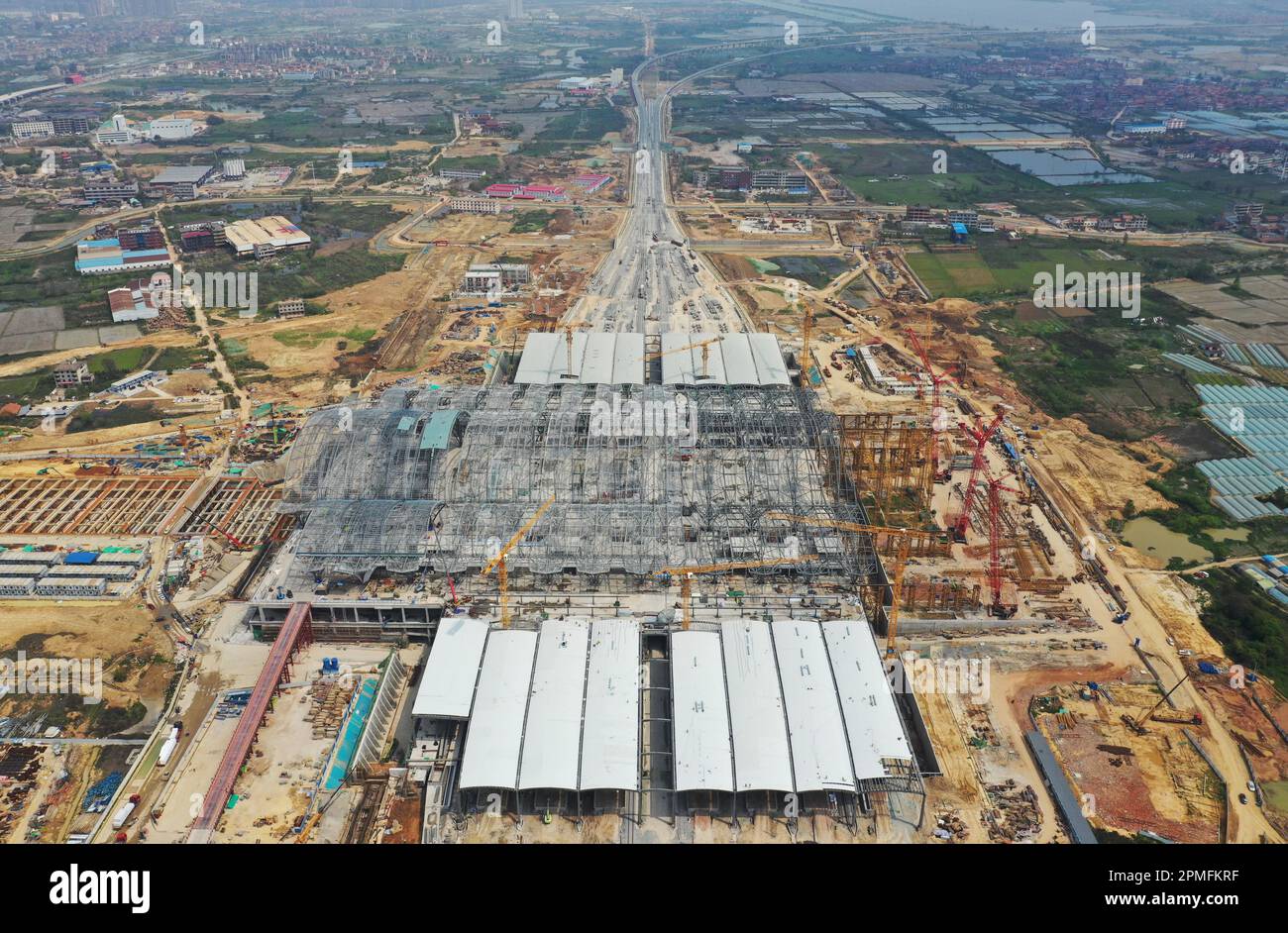Aerial photo shows the construction site of the Nanchangdong Railway ...