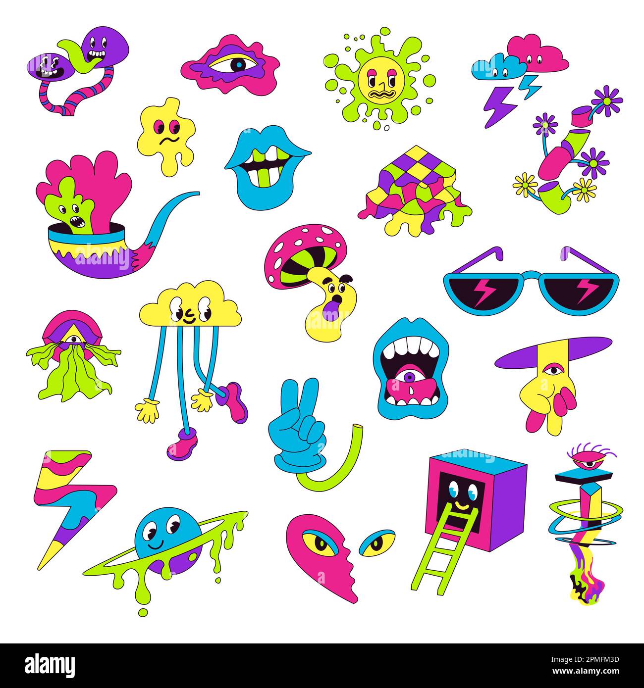 Characters and images drawings, isolated doodles personages with facial ...