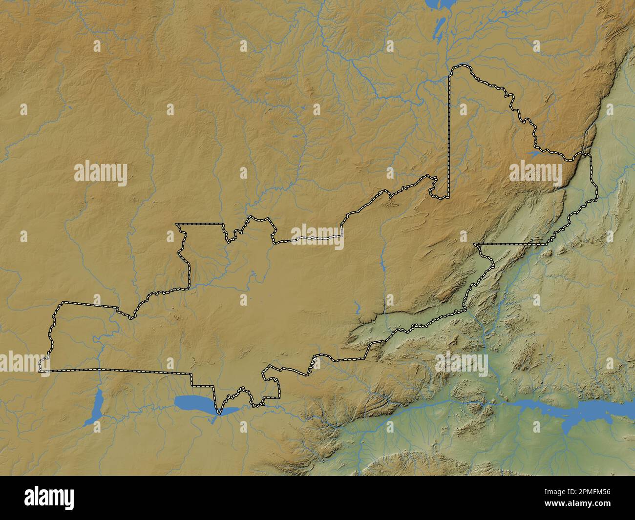 Central, region of Zambia. Colored elevation map with lakes and rivers ...