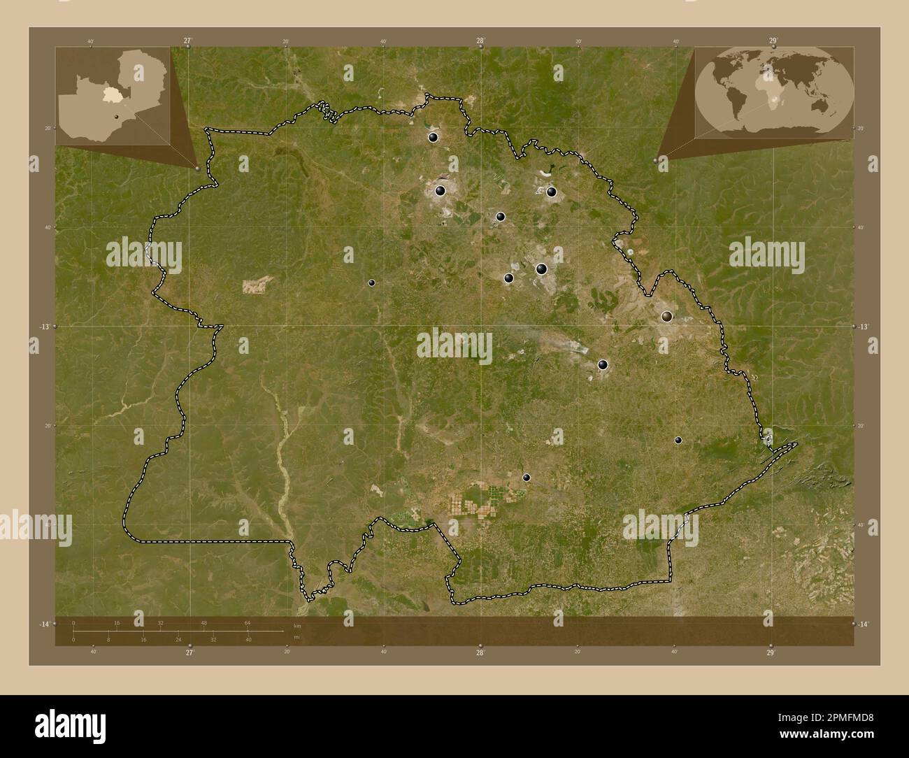 Copperbelt, province of Zambia. Low resolution satellite map. Locations ...