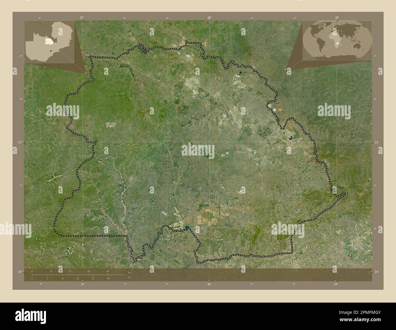 Copperbelt, province of Zambia. High resolution satellite map. Corner ...