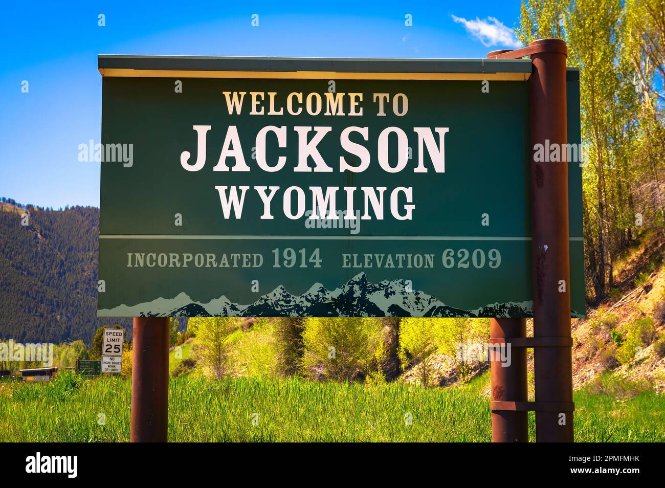 Welcome to Jackson Wyoming road sign Stock Photo - Alamy
