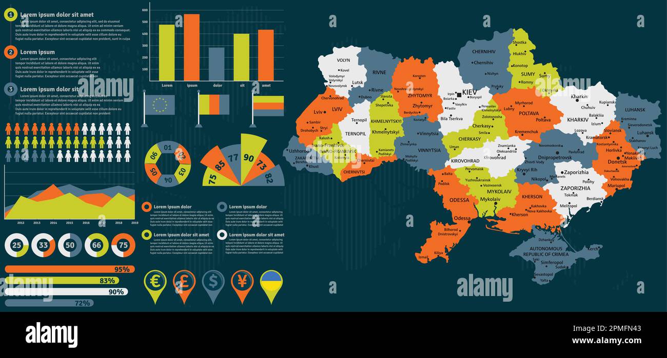 Detailed Ukraine map with infographic elements. Vector illustration ...