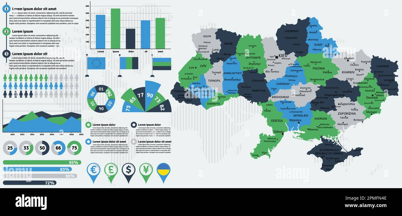 Detailed Ukraine map with infographic elements. Vector illustration ...