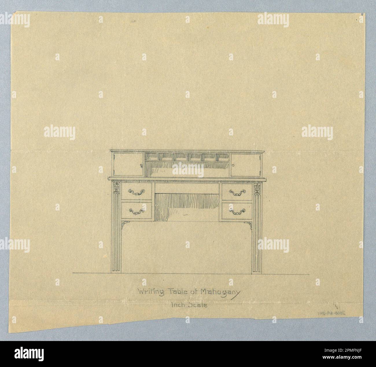 Drawing, Design for Writing Table with Massive Reeded Legs; Designed by ...