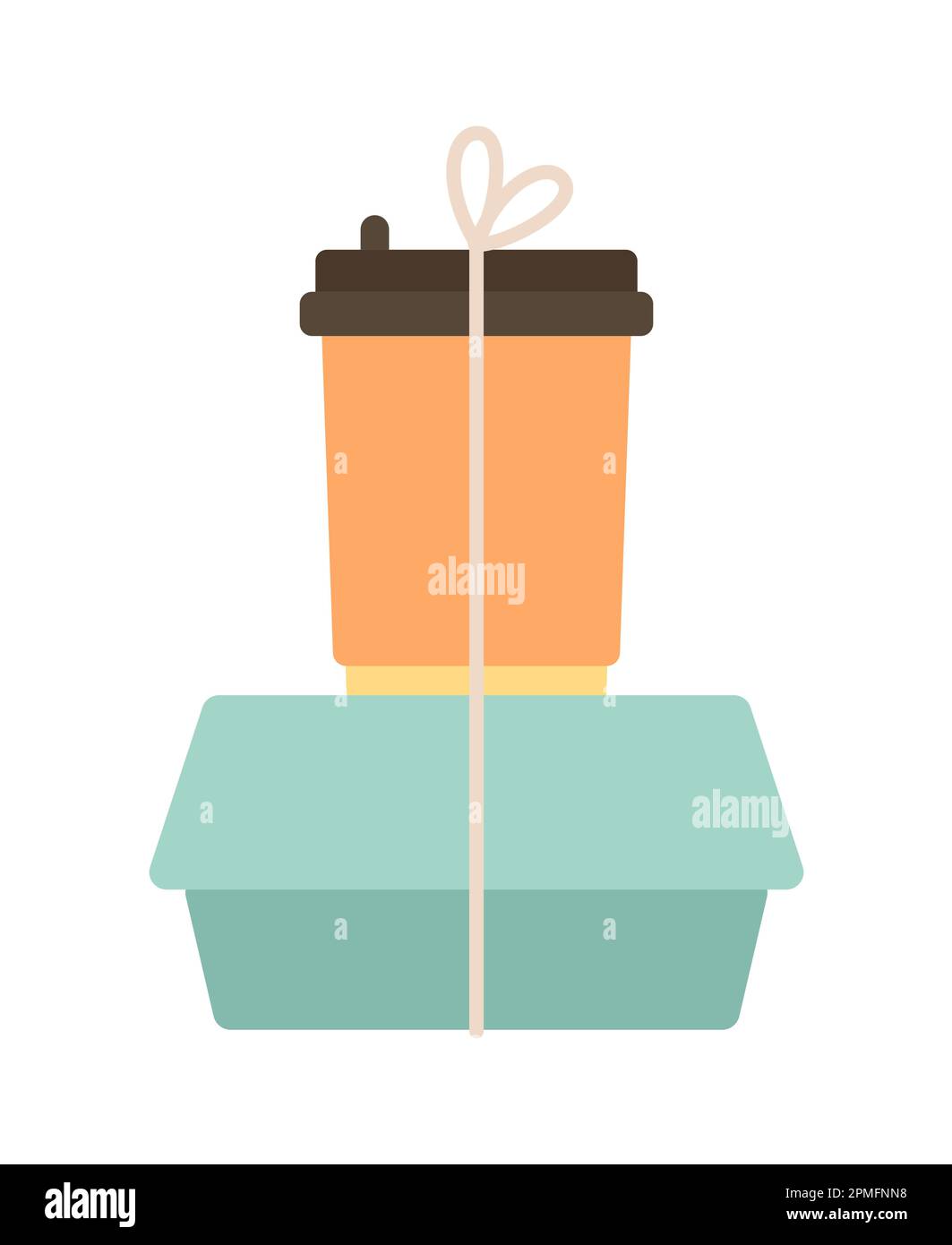 Ready-to-heat prepared meal with coffee cup semi flat colour vector ...