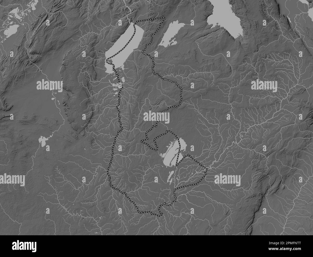 Luapula, province of Zambia. Grayscale elevation map with lakes and ...