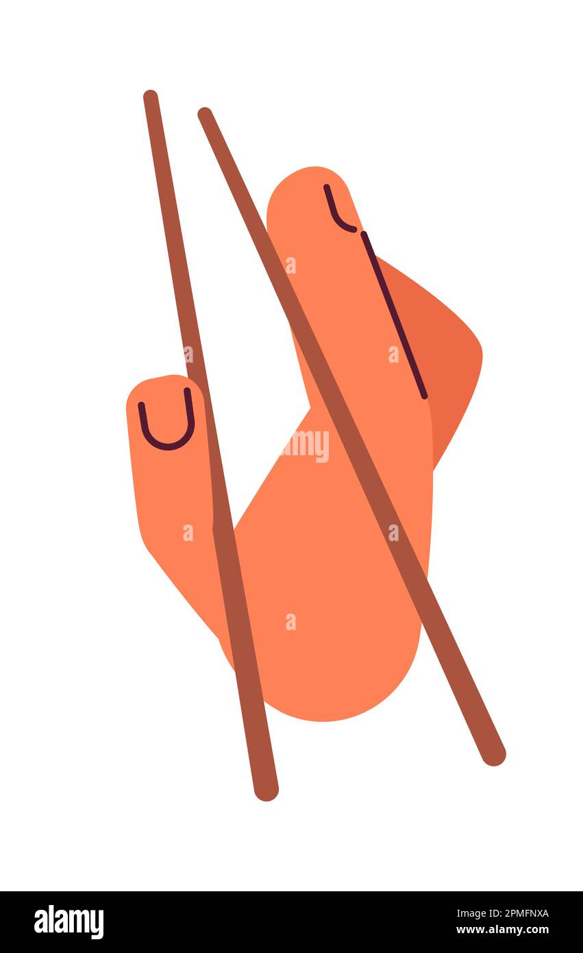 Properly holding chopsticks semi flat colour vector first view hand ...