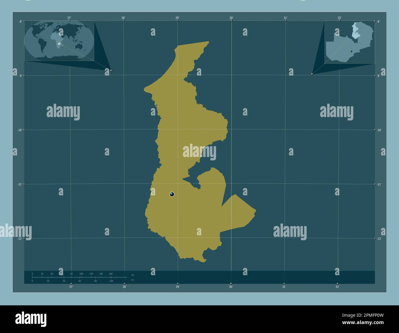 Luapula, province of Zambia. Solid color shape. Corner auxiliary ...