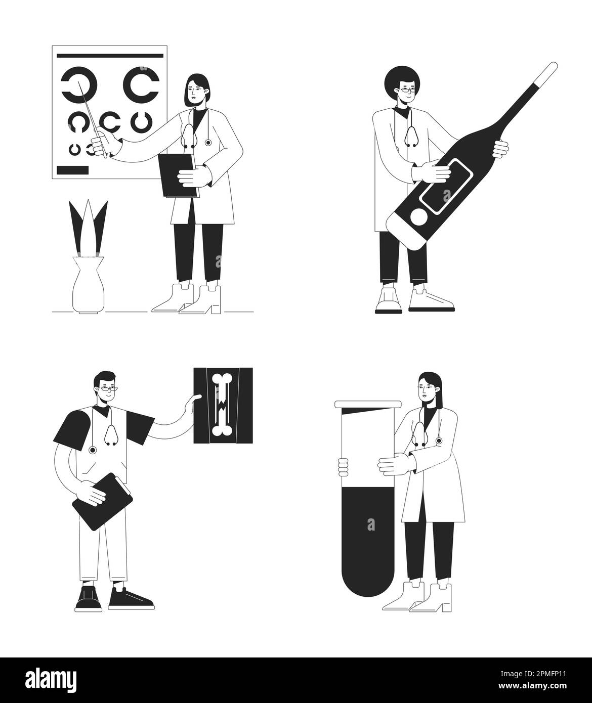 Medical services bw concept vector spot illustrations pack Stock Vector ...