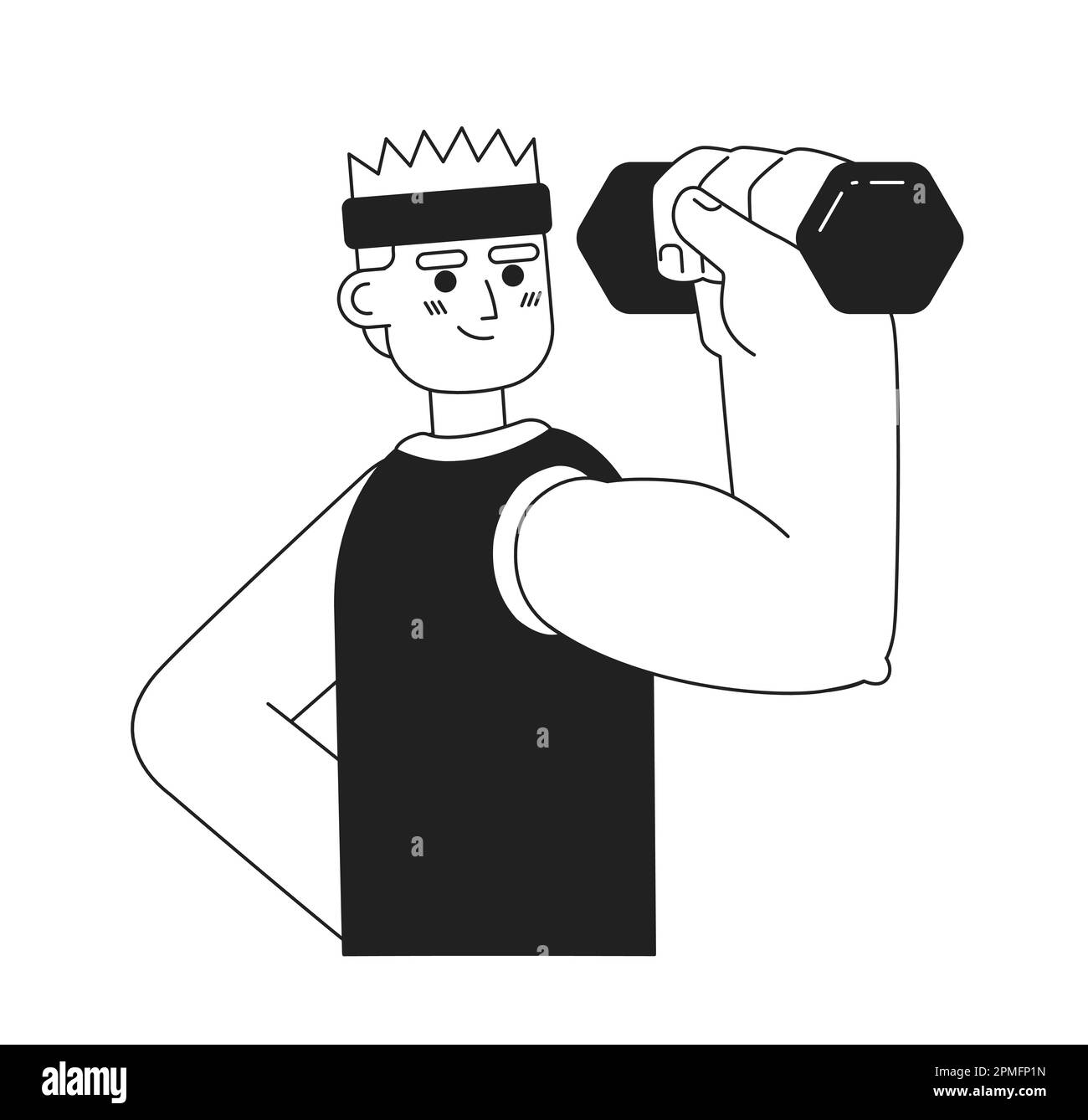 Athlete with headband lifting weight monochromatic flat vector ...