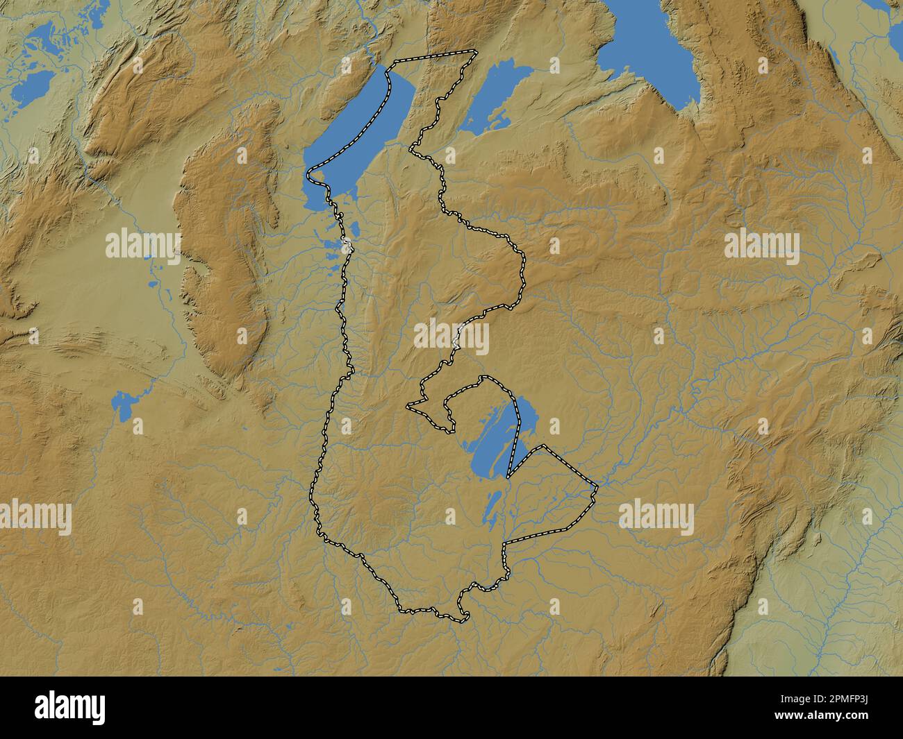 Luapula, province of Zambia. Colored elevation map with lakes and ...