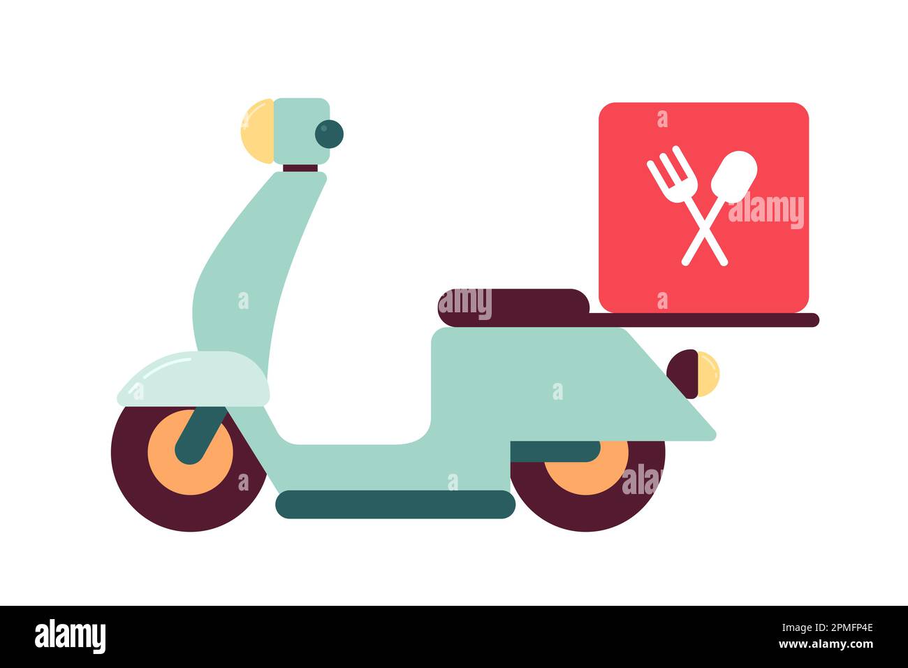 Moped With Food Delivery Bag Semi Flat Colour Vector Object Stock