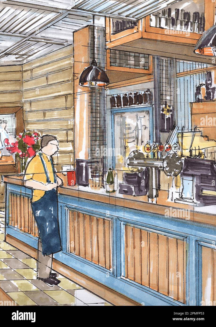 Colour sketch for a modern style restaurant Stock Photo - Alamy