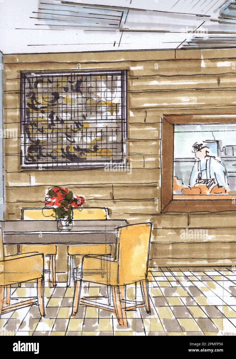 Colour sketch for a modern style restaurant Stock Photo - Alamy